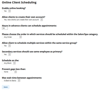 Online Client Scheduling Settings (OCS) w/ Video