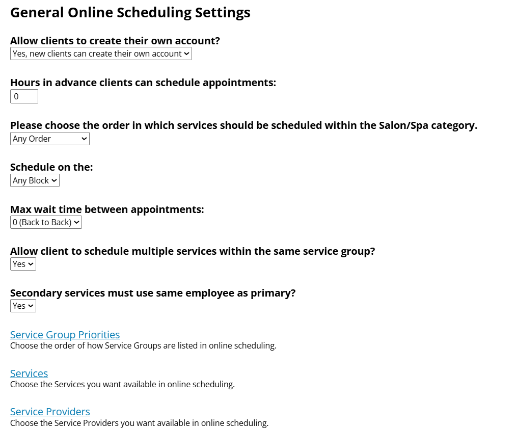 Classic Online Client Scheduling Settings (OCS) w/ Video