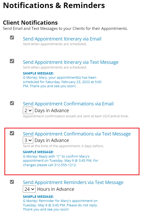 Appointment Confirmations and Reminders